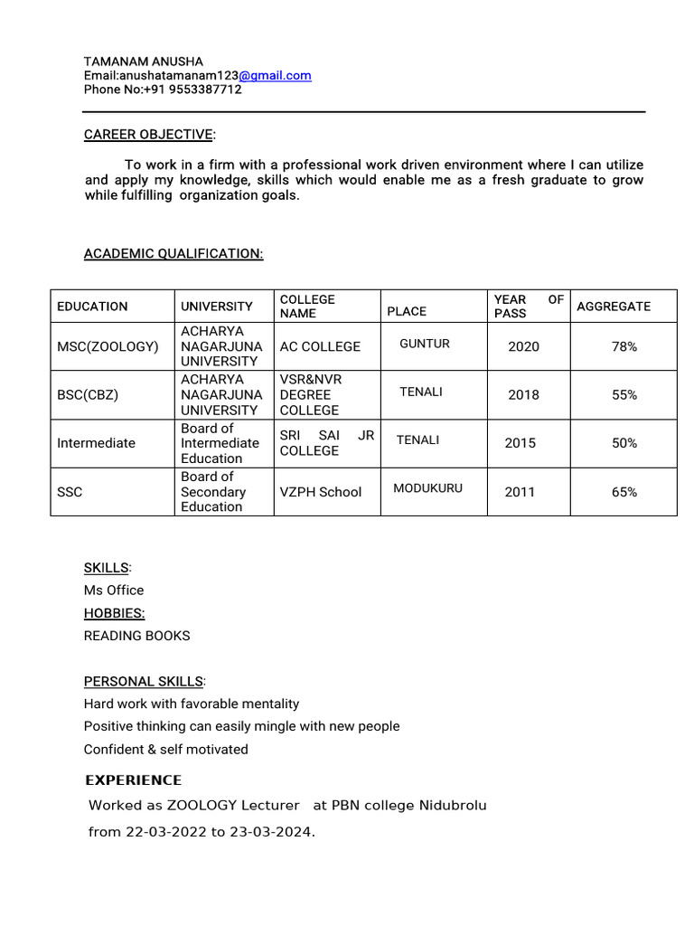Anusha Resume 2 (2) - 1 | PDF