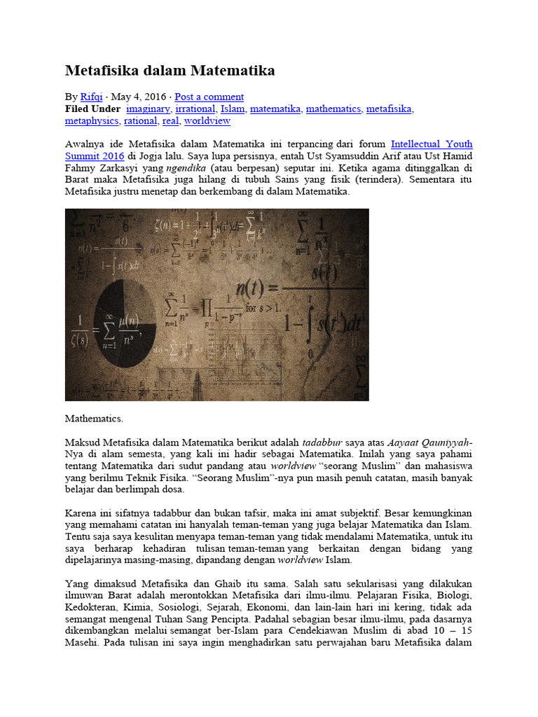 Metafisika Dalam Matematika | PDF | Metode & Bahan Ajar
