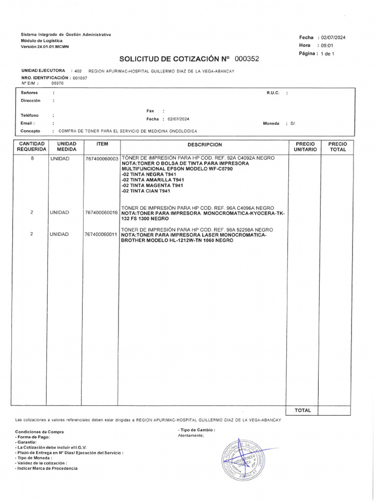 Cot. 352 Toner | PDF