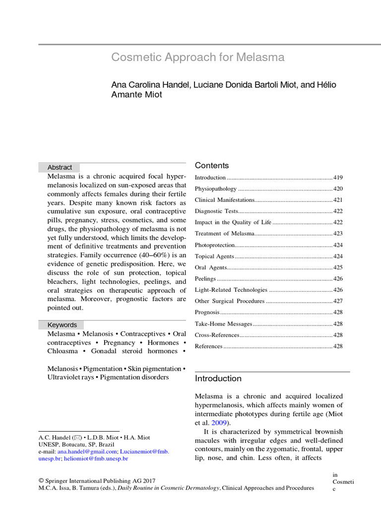 Cosmetic Approach For Melasma | PDF | Sunscreen | Skin