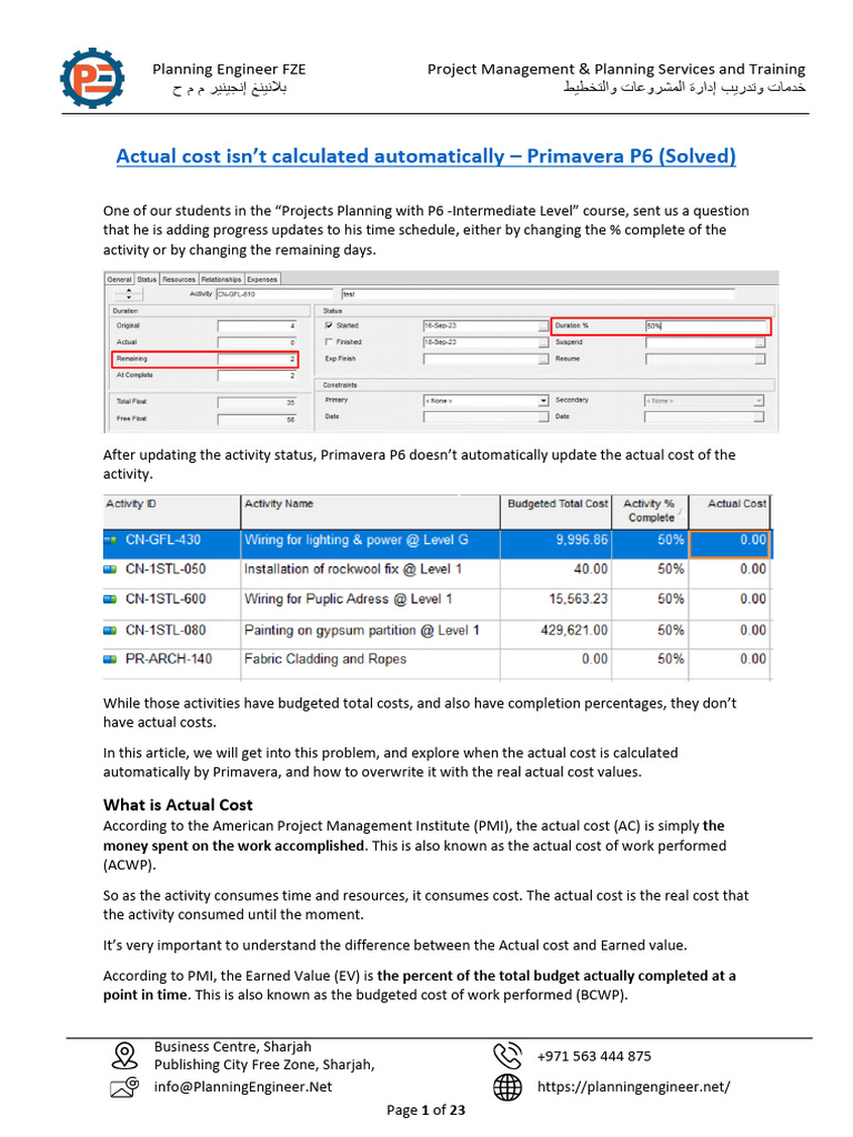 Actual Cost Calculation in Primavera P6 | PDF | Computing