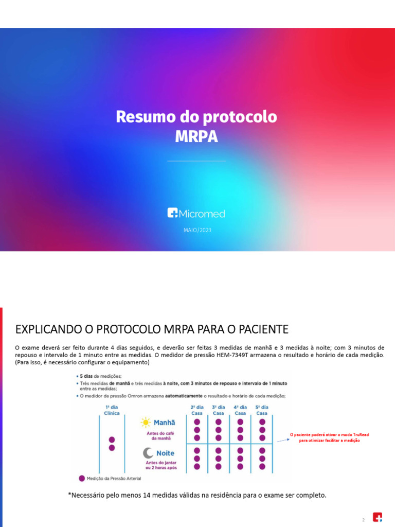 Resumo Do Passo A Passo - MRPA - Micromed | PDF | Aplicativo para celular | Hipertensão