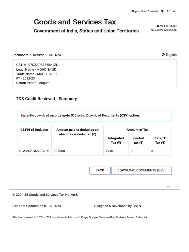 Goods & Service Tax (GST) - User Dashboard | PDF