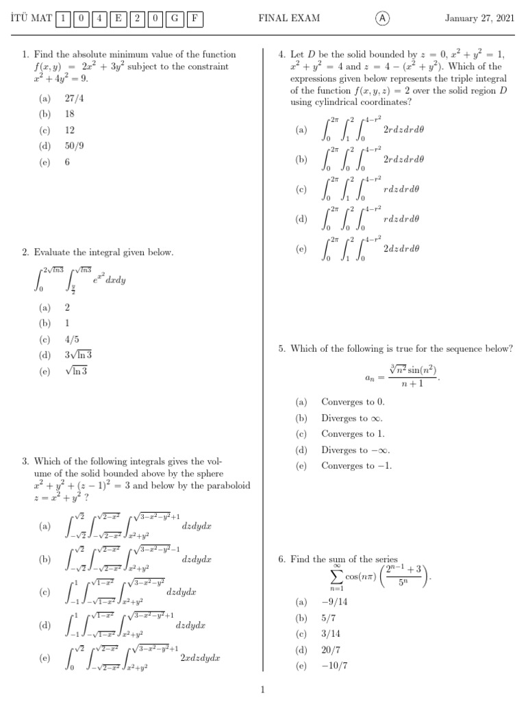 MAT104E20GF | PDF | Applied Mathematics | Mathematical Analysis