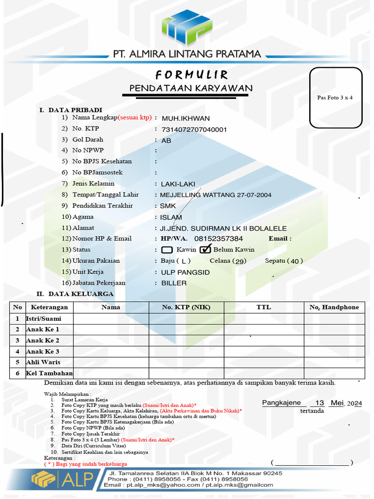 Formulir Pendataan Karyawan 2 | PDF