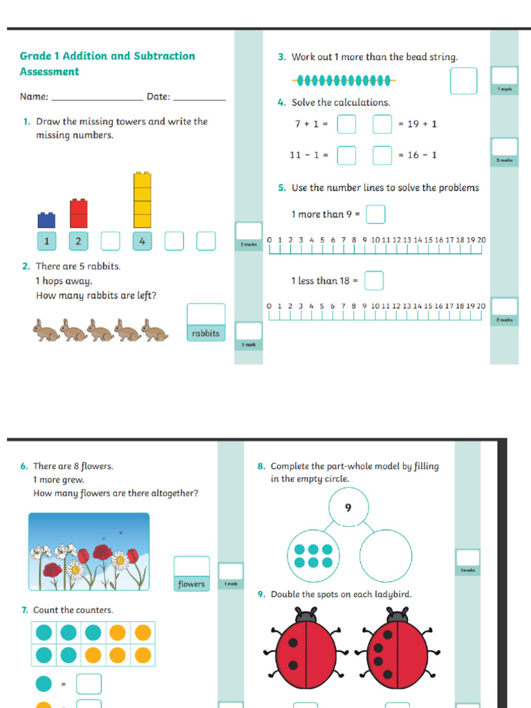 grade 1 addition assessment | PDF