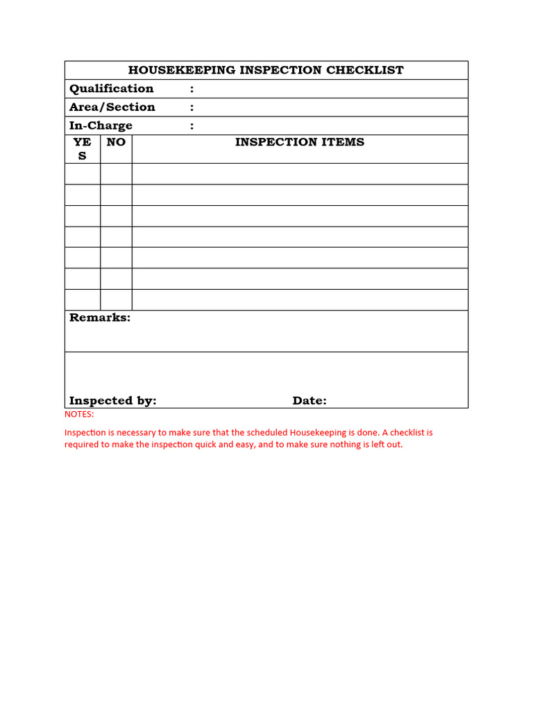6.housekeeping Inspection Checklist | PDF