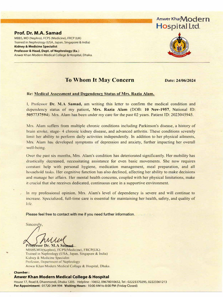 Dr. M.A Samad - Certification | PDF | Nephrology | Medical Specialties