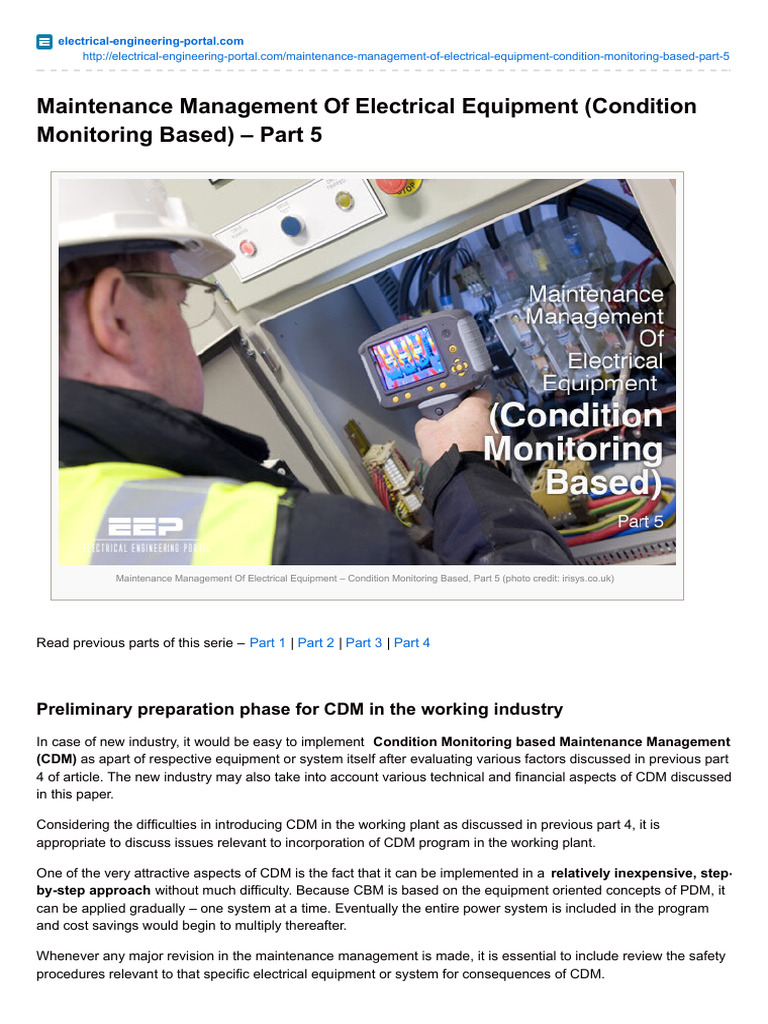 Maintenance Management of Electrical Equipment Condition Monitoring ...