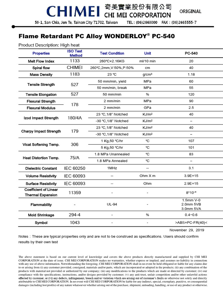 2019 Iso TDS PC540 en | PDF | Strength Of Materials | Pascal (Unit)