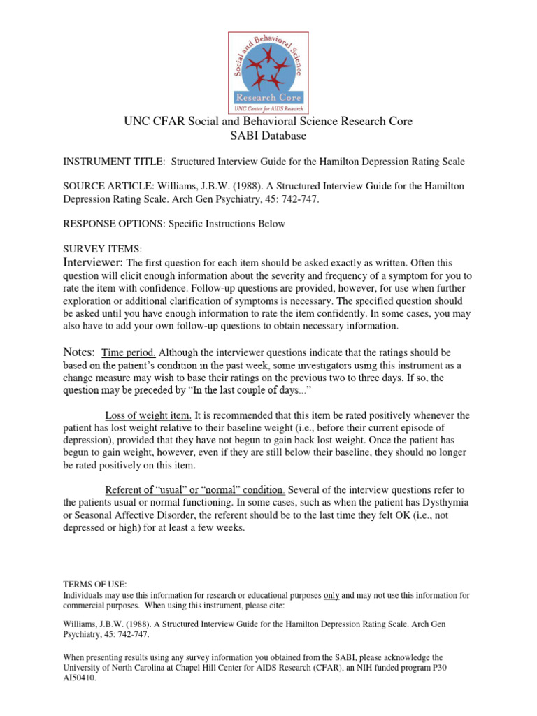 Hamilton Depression Rating Scale Guide | PDF | Major Depressive ...