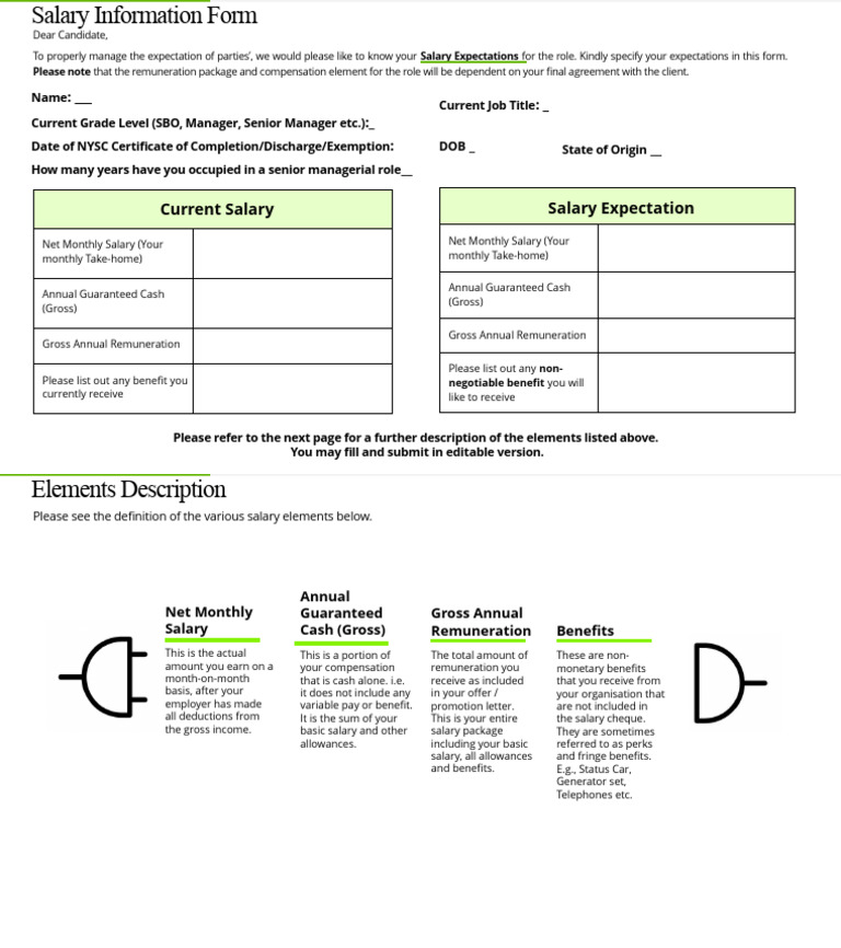 Salary Information Form | PDF | Salary | Employee Benefits
