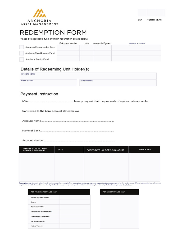 Redemption FORM | PDF