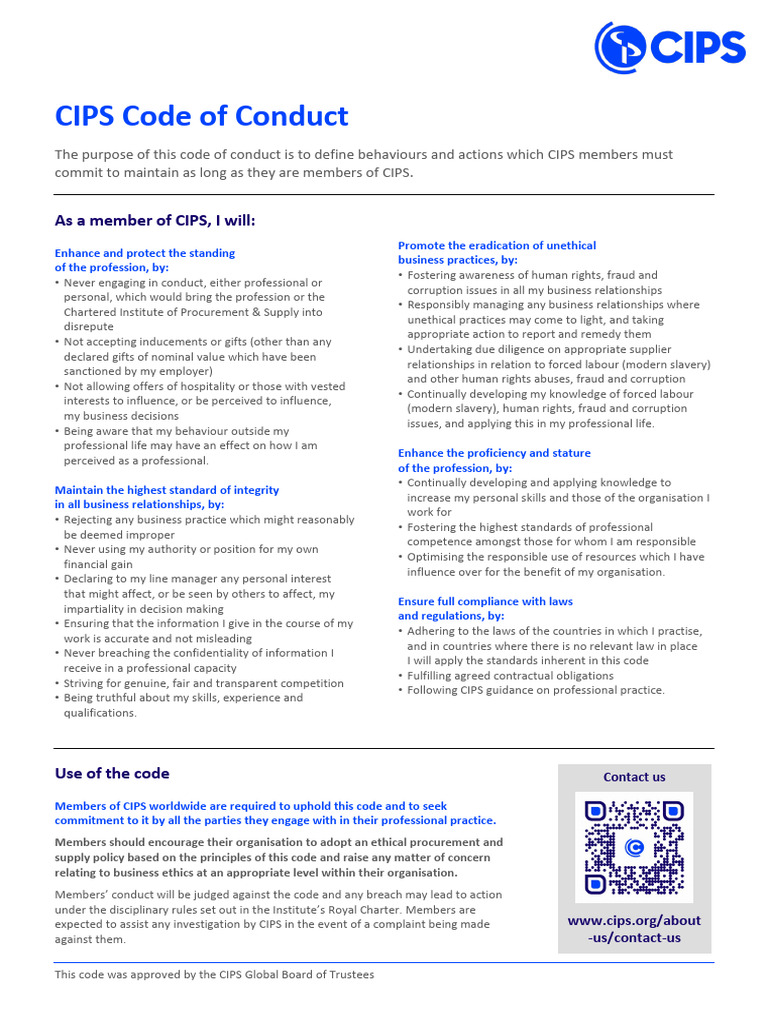 CIPS Code of Conduct 2024 | PDF | Business Ethics | Corruption