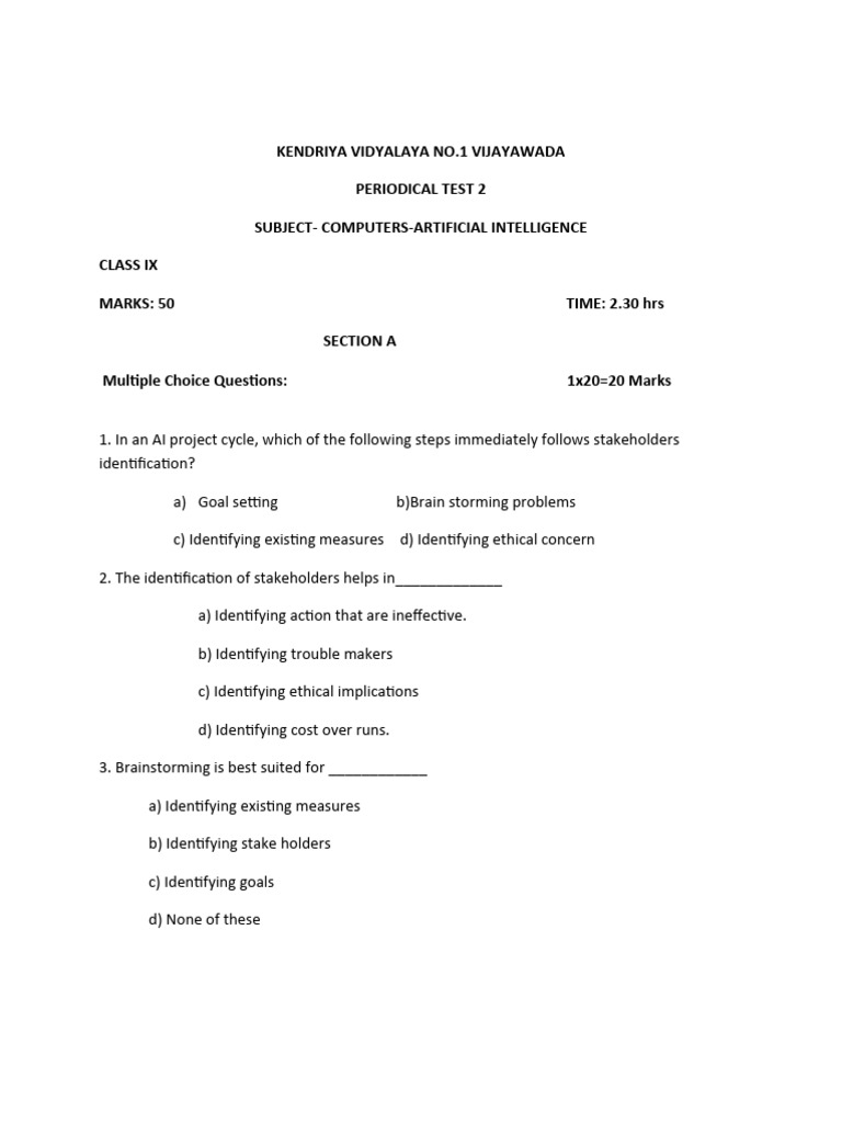 9TH CLASS PT 2 QUESTION PAPER | Download Free PDF | Artificial ...