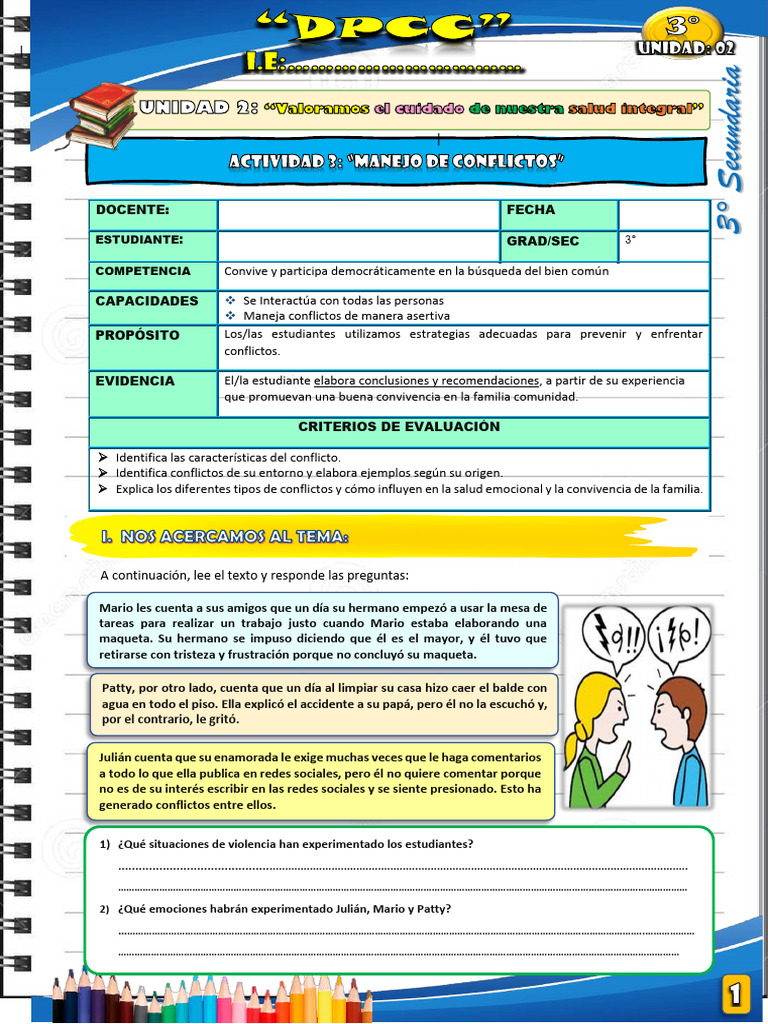3° DPCC FICHA DE ACTIVIDAD 3 UNI 2 | Descargar gratis PDF | Mediación | Conflicto (proceso)