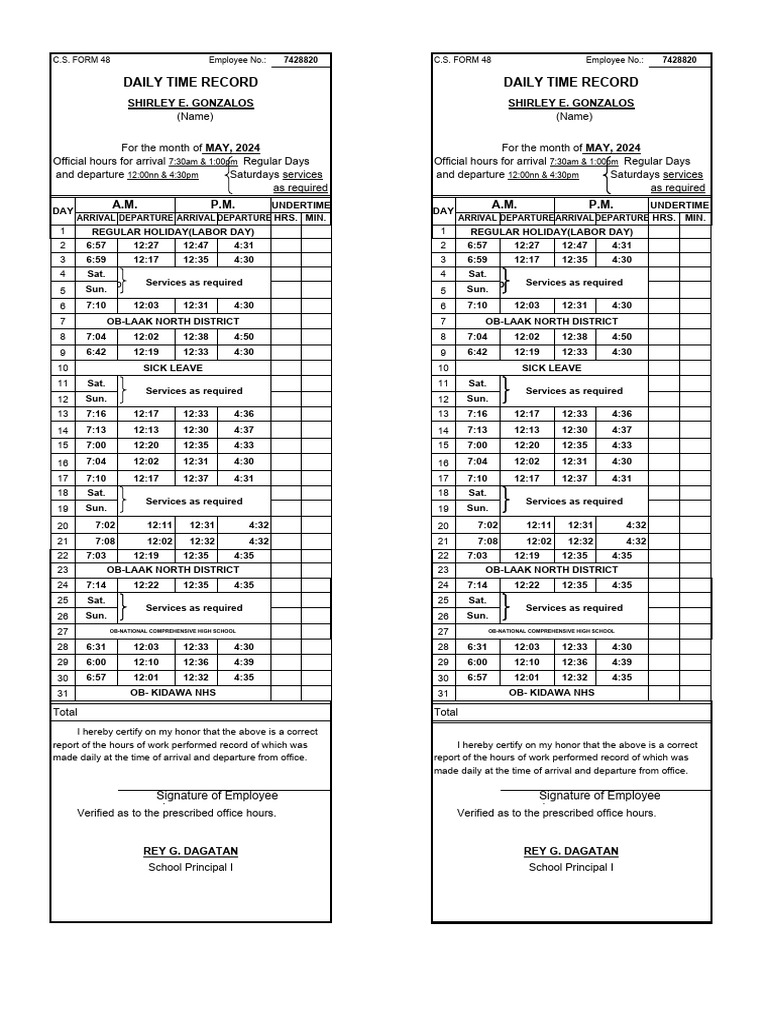 Manual DTR BLANK | Download Free PDF | Labor | Labor Relations