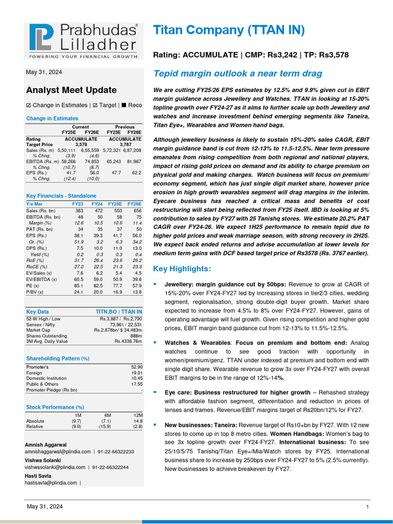 Titan Company (TTAN IN) : Analyst Meet Update | PDF | Prices | Economies