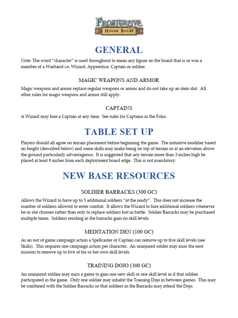 Frostgrave House Rules Final With Table Oct2018 | PDF