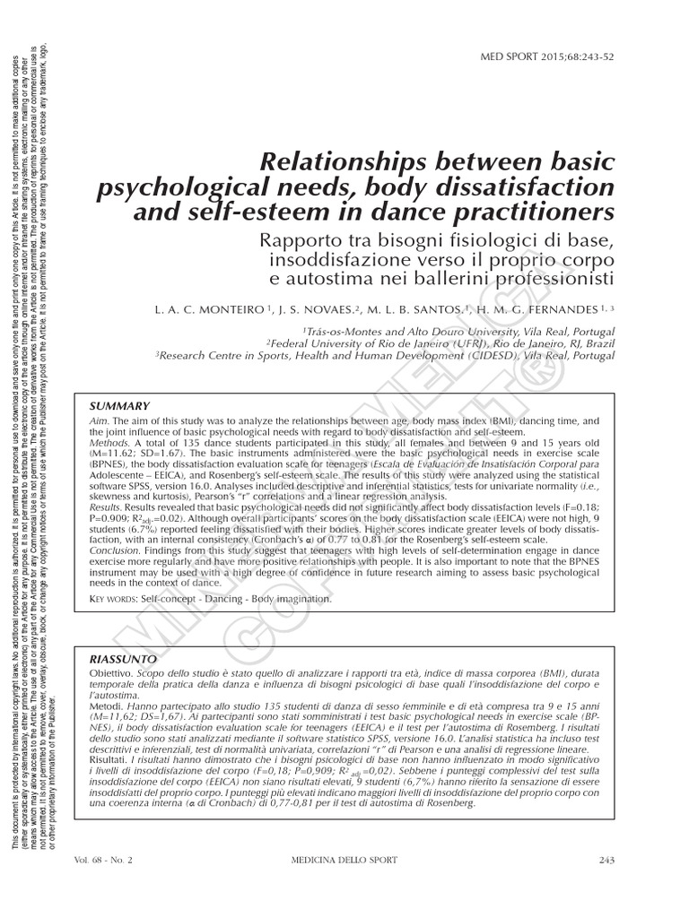 Va Medica: Relationships Between Basic Psychological Needs, Body ...