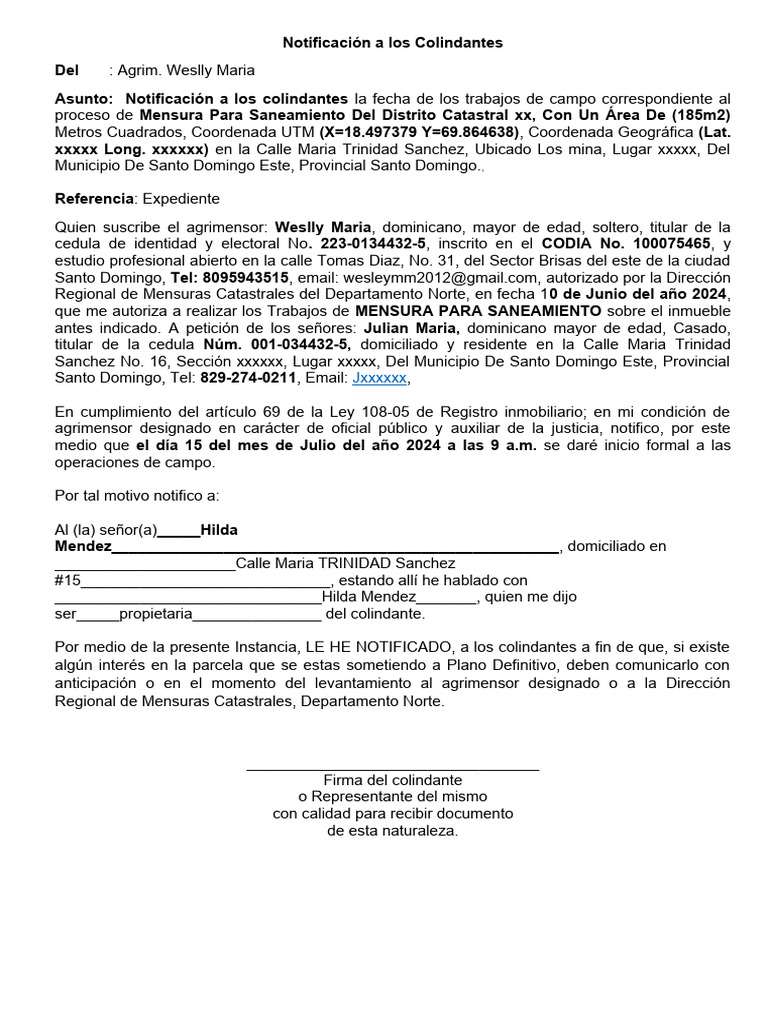 Notificación a Los Colindantes (1) | PDF | Gobierno