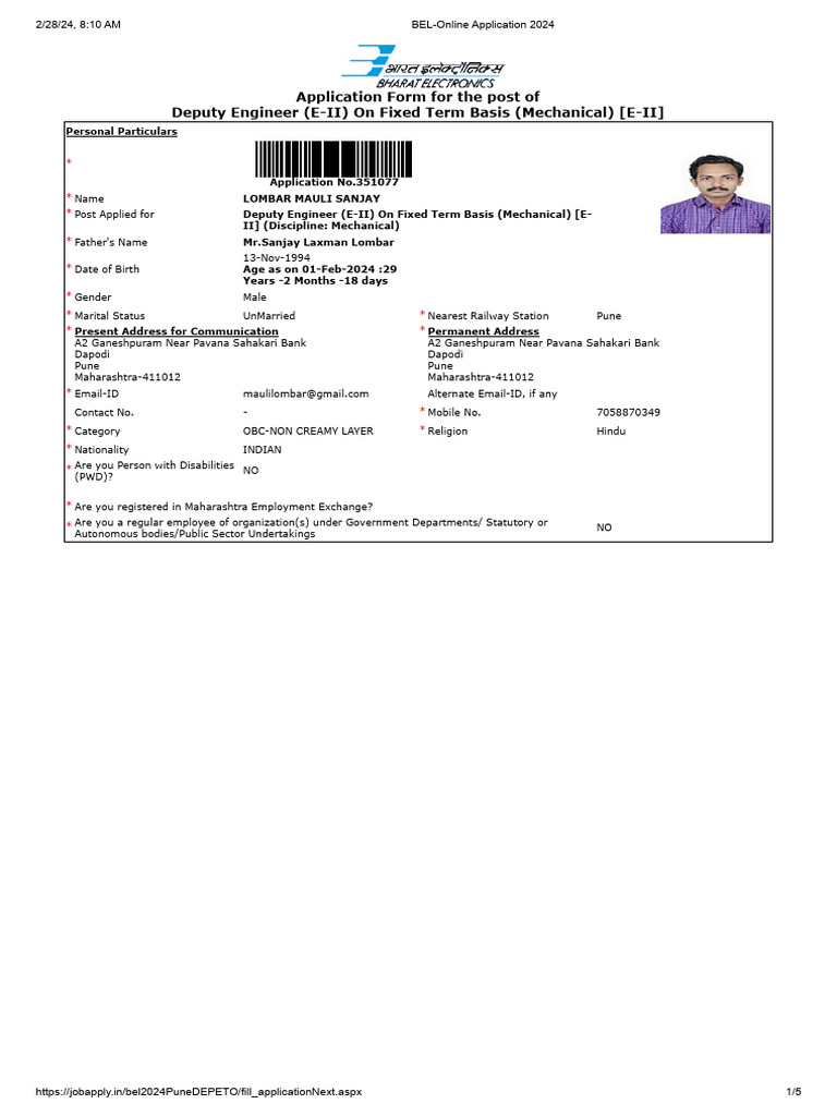 BEL-Online Application 2024 | PDF