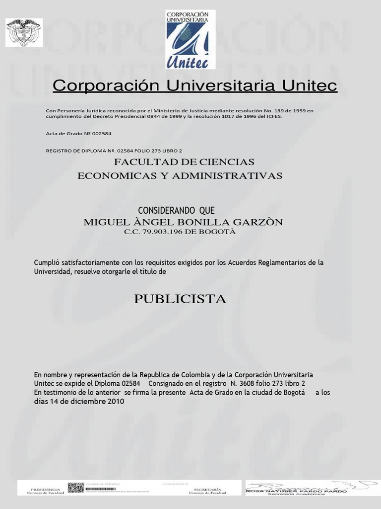 Acta de Grado Unitec | PDF