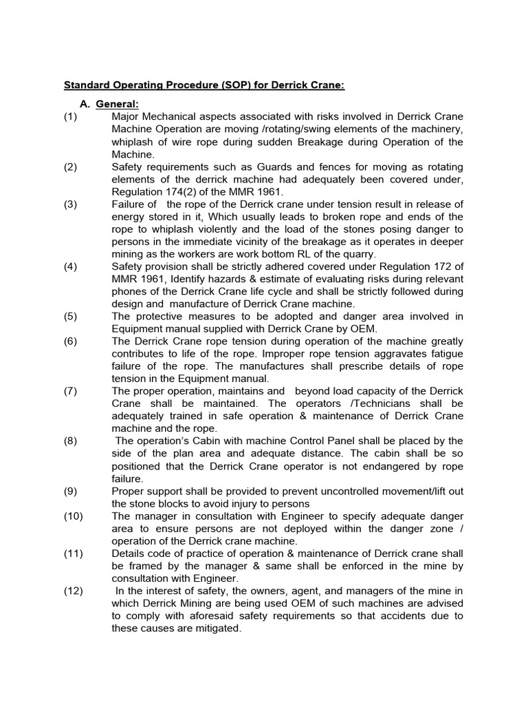 Sop Derrick Mining - 22 - 04 - 24 | PDF | Switch | Crane (Machine)