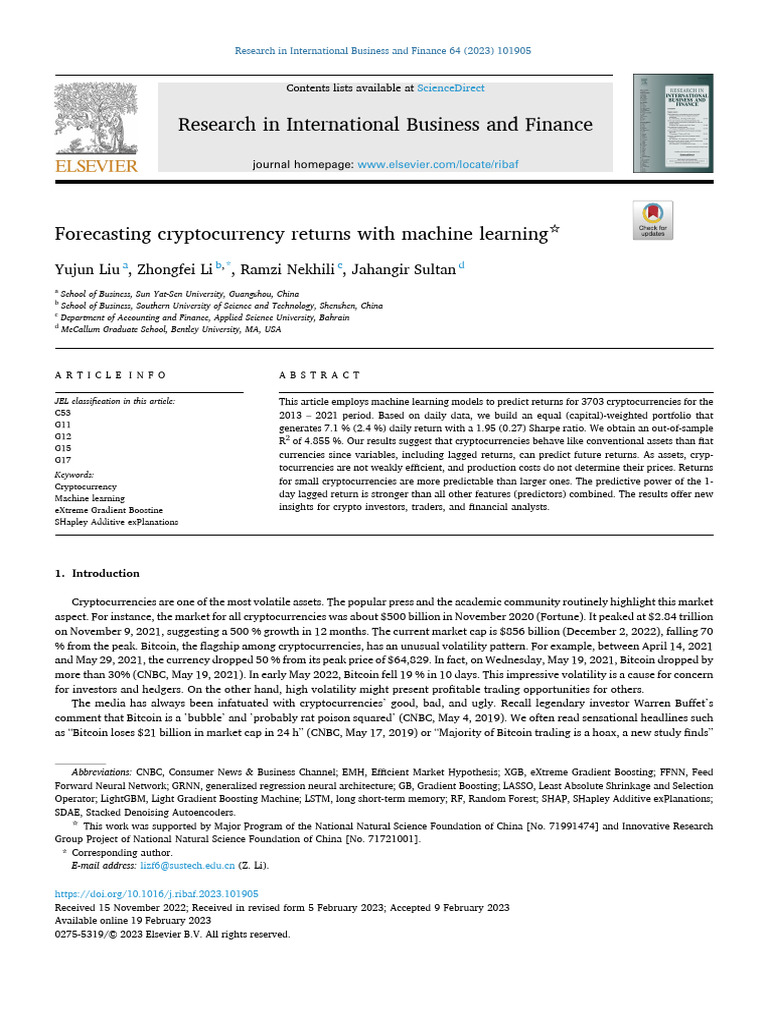 Forecasting Cryptocurrency Returns With Machine Learning | PDF | Cryptocurrency | Vix