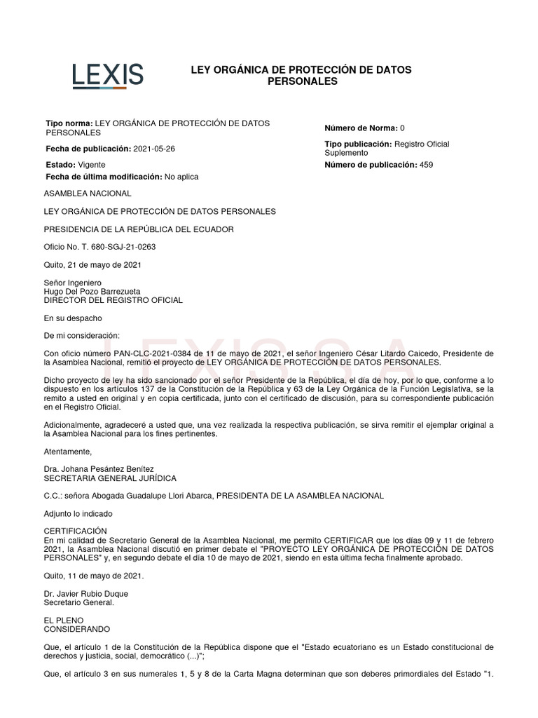 2024-Ley Organica de Proteccion de Datos Personales | PDF | Constitución | Estado (política)