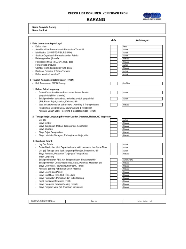 Checklist Dokumen TKDN Barang | PDF