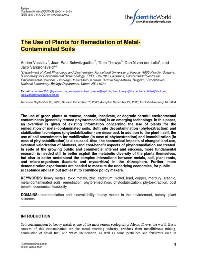 The Use of Plants For Remediation of Met | PDF | Environmental ...