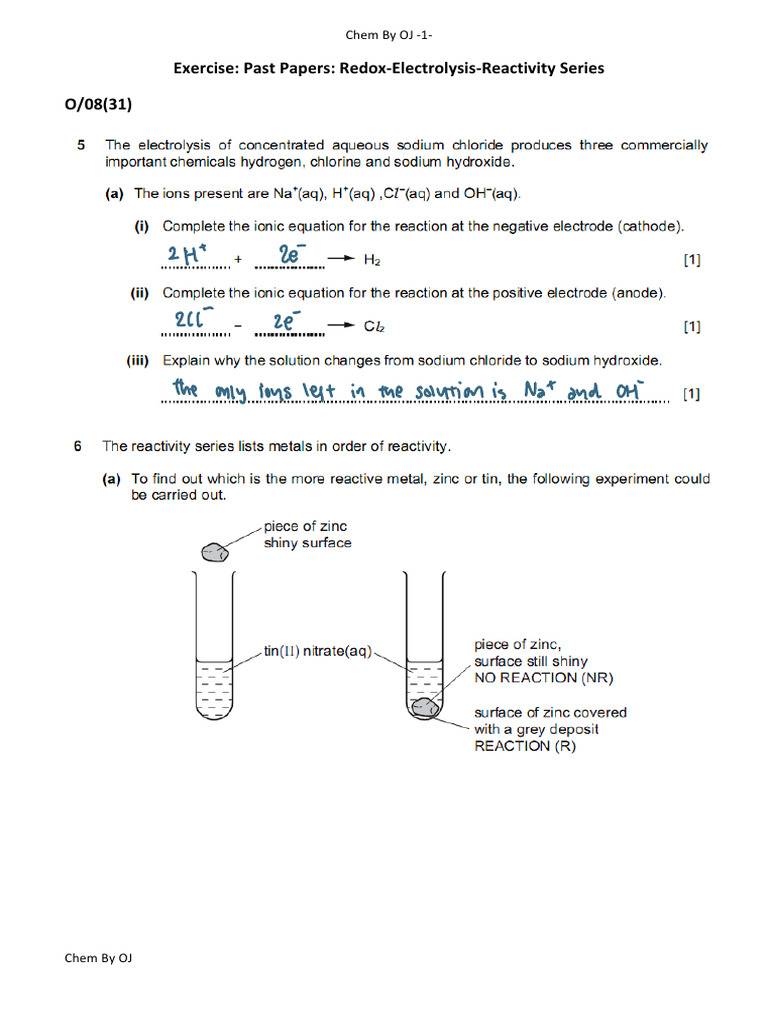 8 - Redox - Electrolysis - Reactivity Series | PDF | Magnesium | Copper