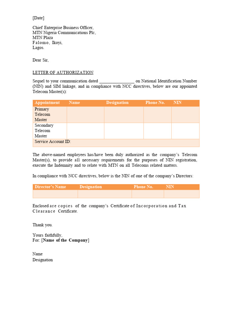 Letter of Authorisation for Telecom Master | PDF