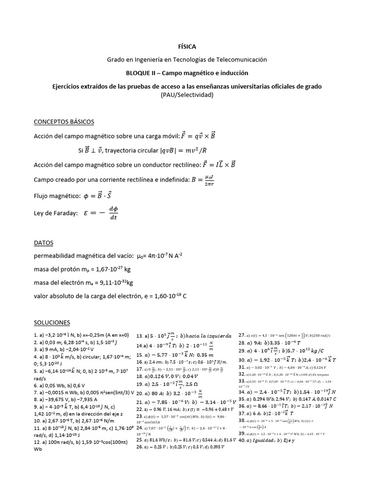 BLOQUE II CampoMagnetico_Induccion | PDF | Corriente eléctrica | Campo ...