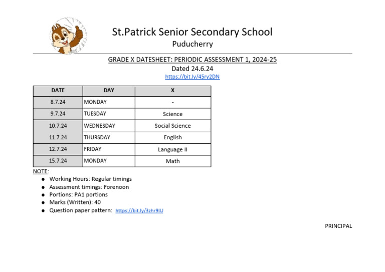 Grade X Exam Schedule 2024-25 | PDF