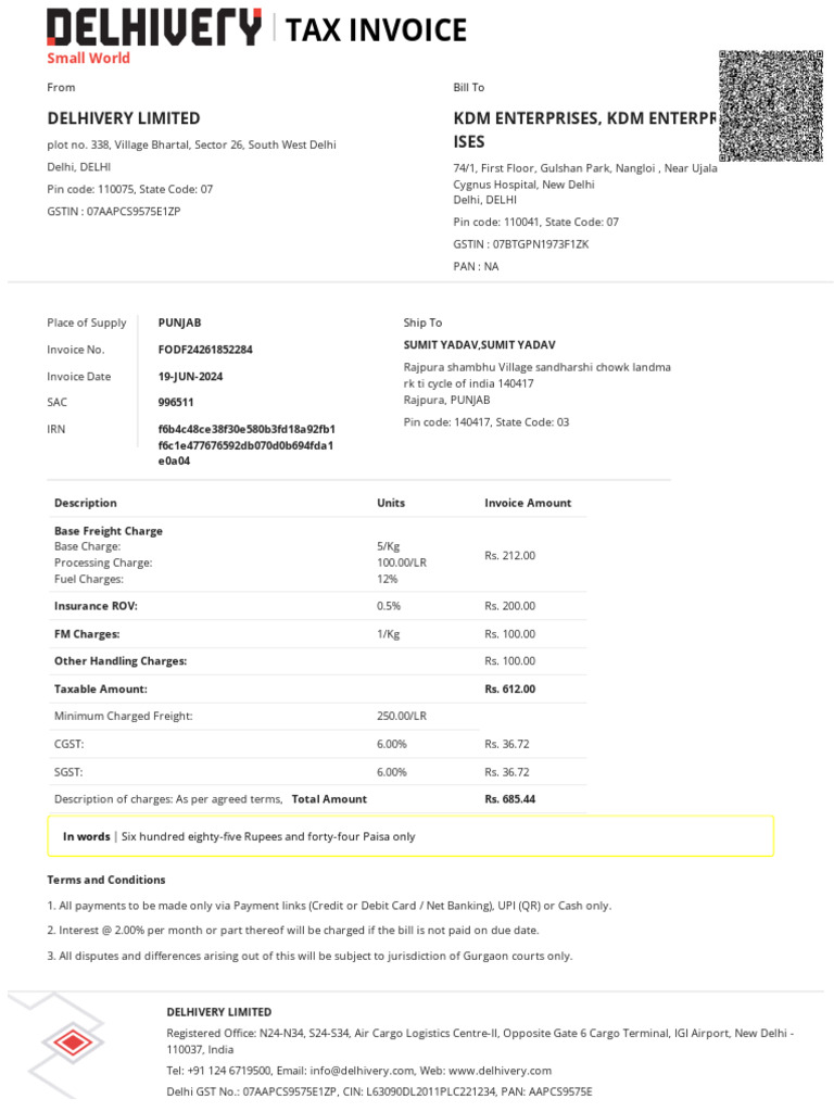 26186310052544-Freight Invoice | PDF | Invoice | Payments