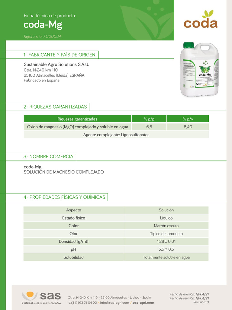 FICHA TECNICA CODA Mg | PDF