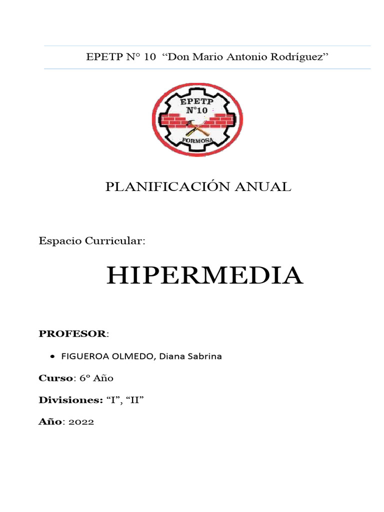 Planificación Anual de Hipermedia 2022 | PDF | Multimedia | Hipertexto