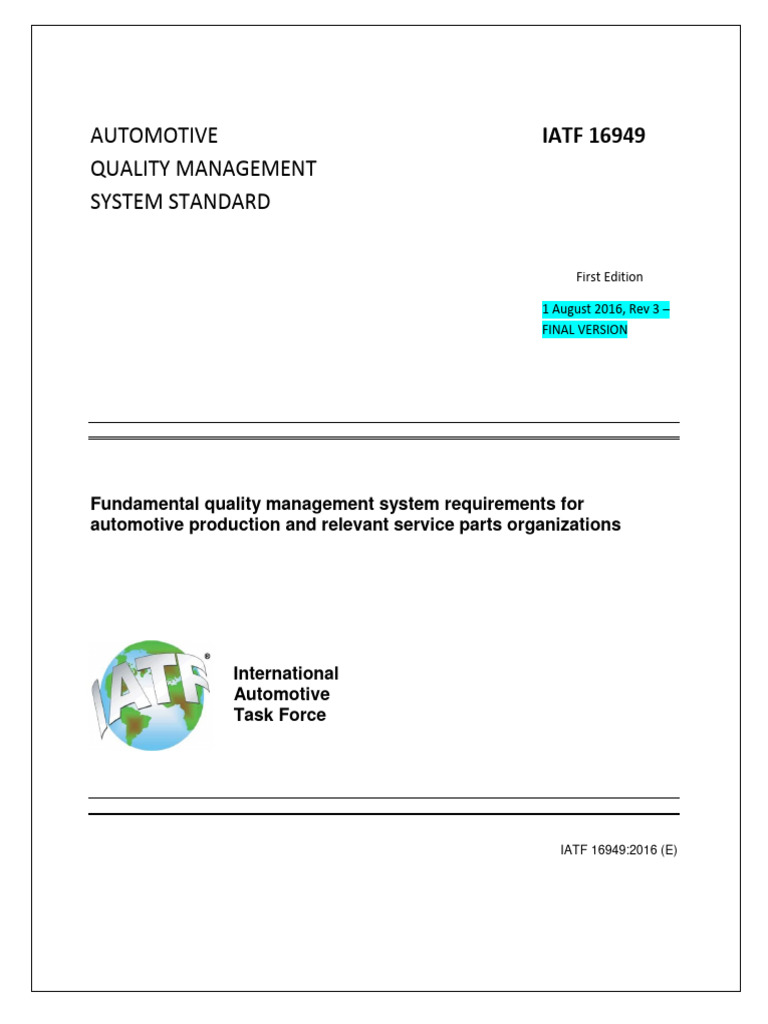 IATF 16949 Automotive Quality Standard | PDF | Iso 9000 | Quality ...