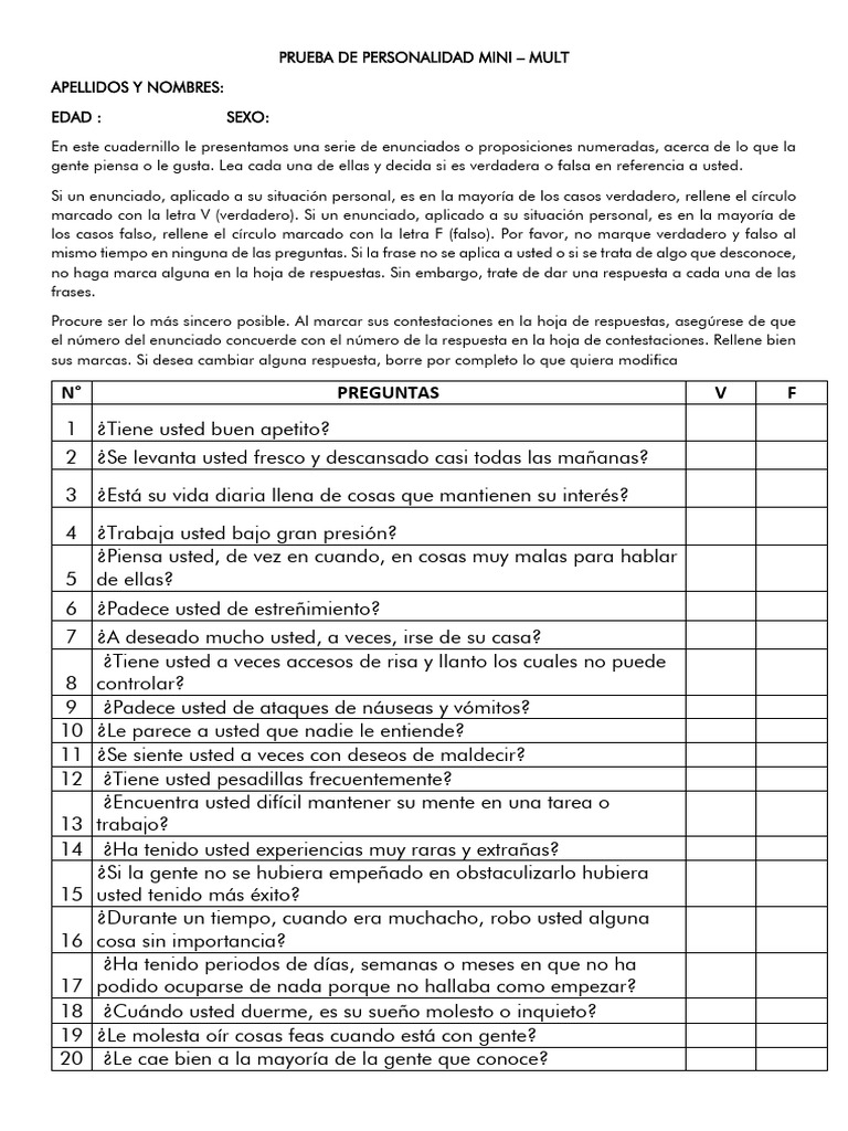 Prueba de Personalidad Mini-MULT | PDF