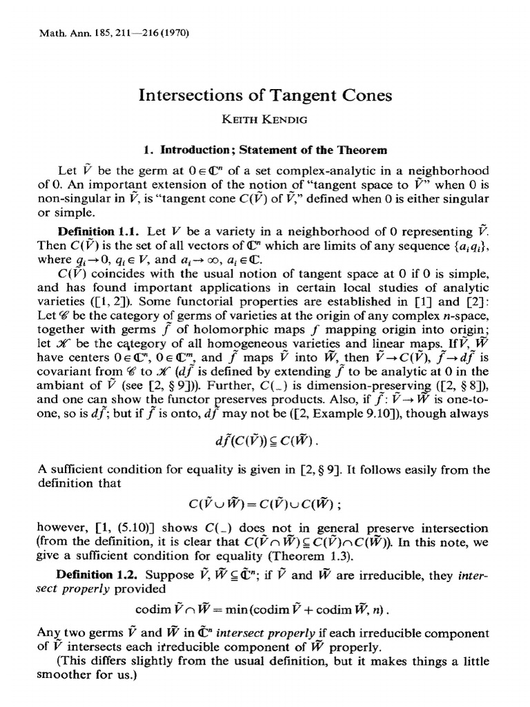 Intersections of Tangent Cones in Varieties | PDF | Space ...