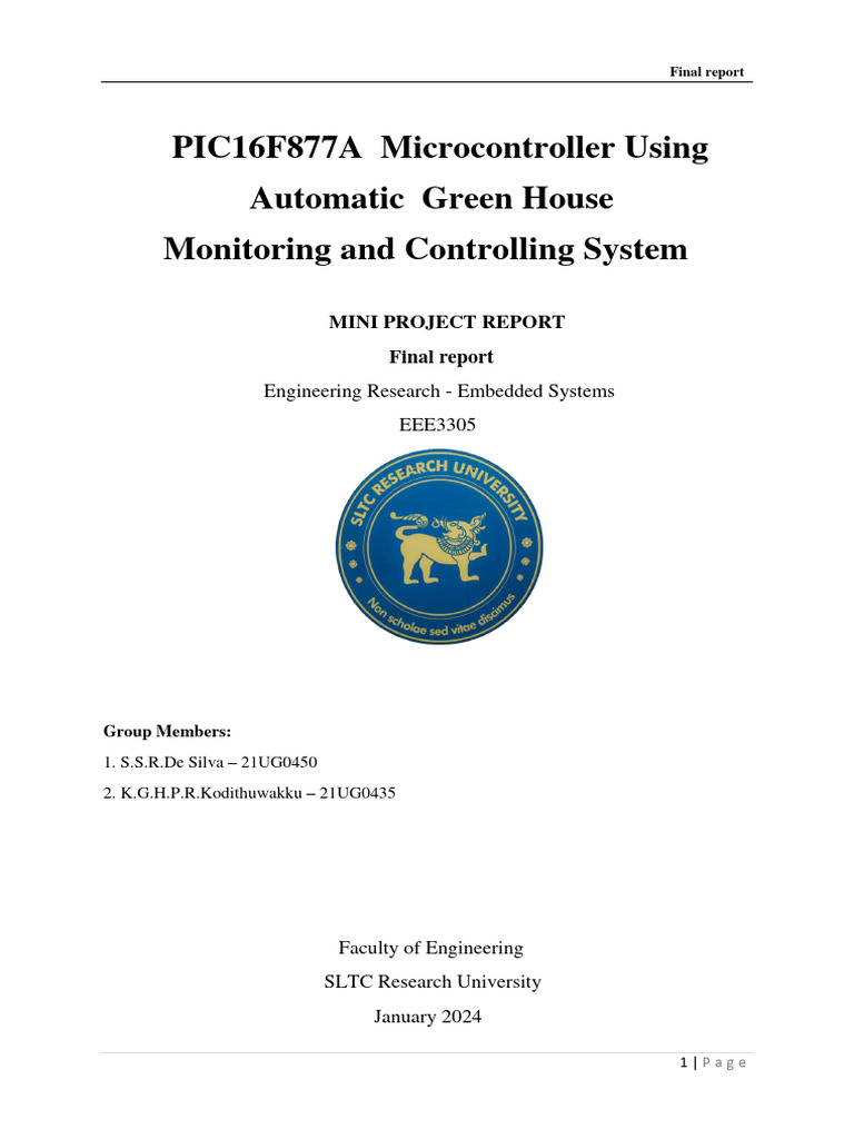 PIC16F877A Using Green House Monitoring and Controlling System | PDF | Microcontroller | Humidity
