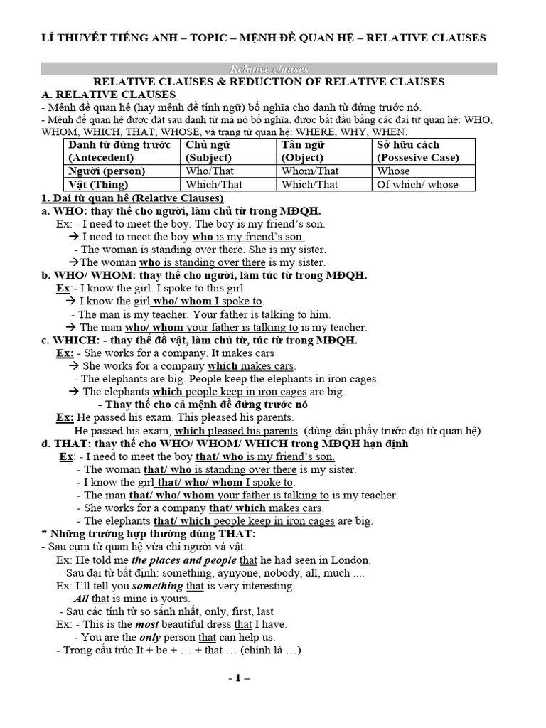 Relative Clause Li Thuyet Bai Tap Dap An | PDF | Linguistics | Syntax