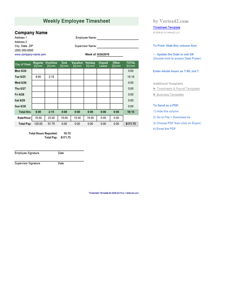 Weekly Employee Timesheet | PDF | Human Resources | Business