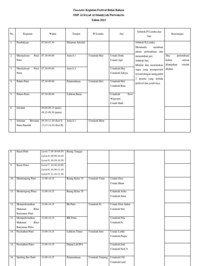 Timetable Bulbas Revisi | PDF