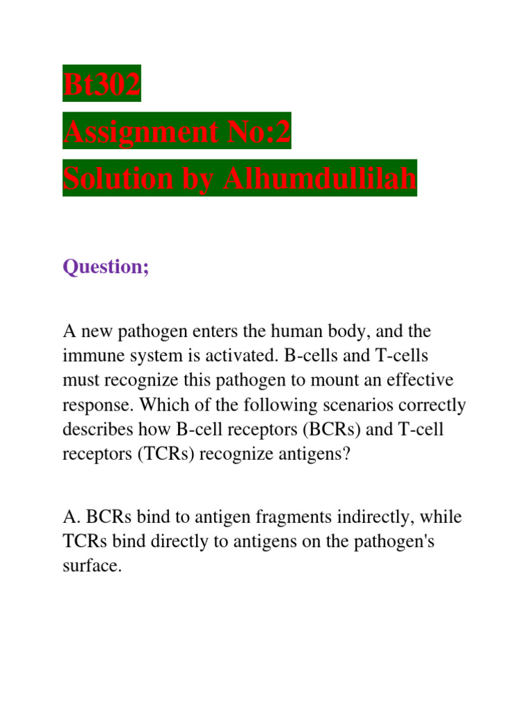 Bt302 Assignment No 2 Solution | PDF