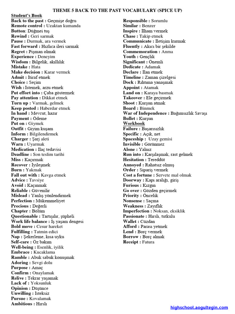 Theme 5 Back To The Past 2. Vocabulary (Spice Up) | PDF