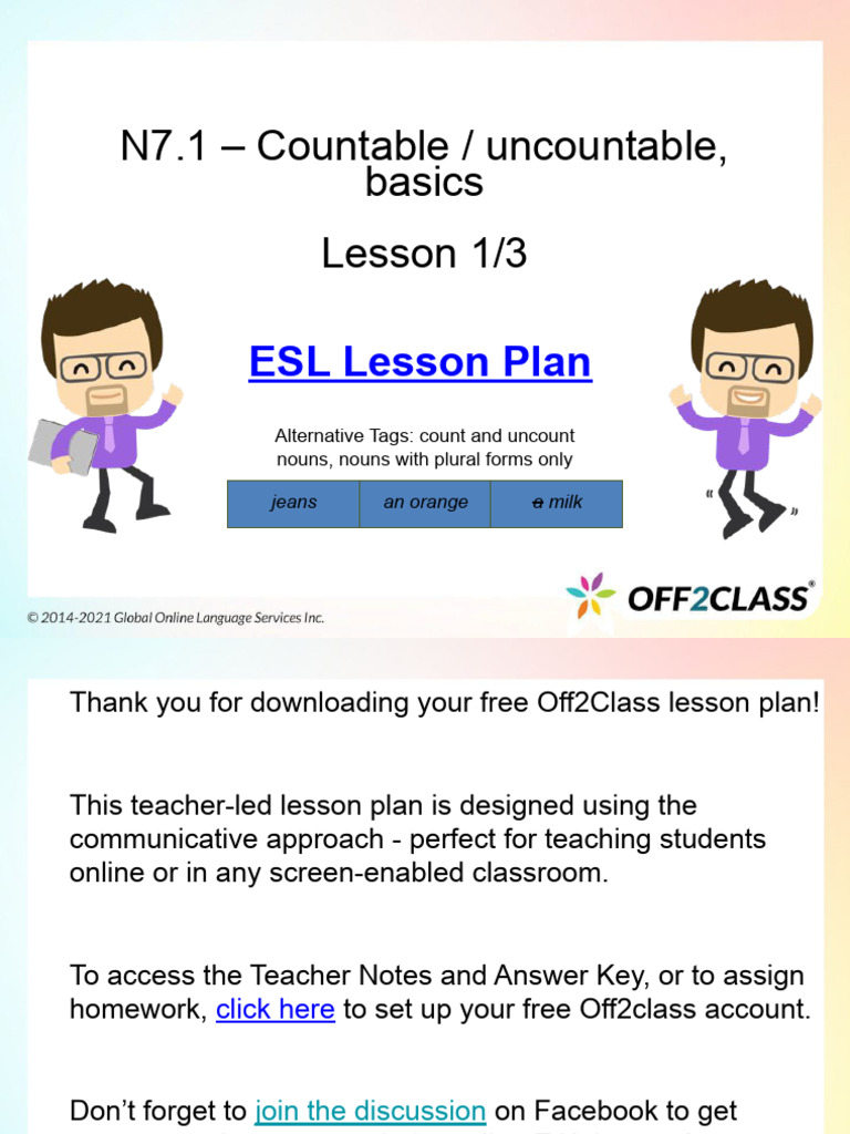 N7.1 - Countable / Uncountable, Basics Lesson 1/3 | PDF | Plural | Noun