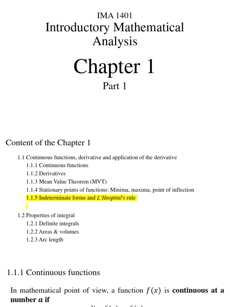 IMA 1401 Chapter 1 - Part 1 | PDF | Function (Mathematics) | Continuous ...